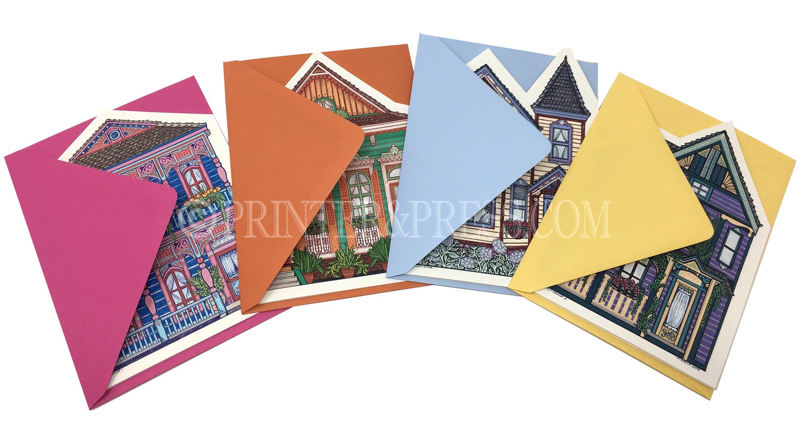 Colorful House Card Variety Pack 4 Digitally Printed Cards | Etsy