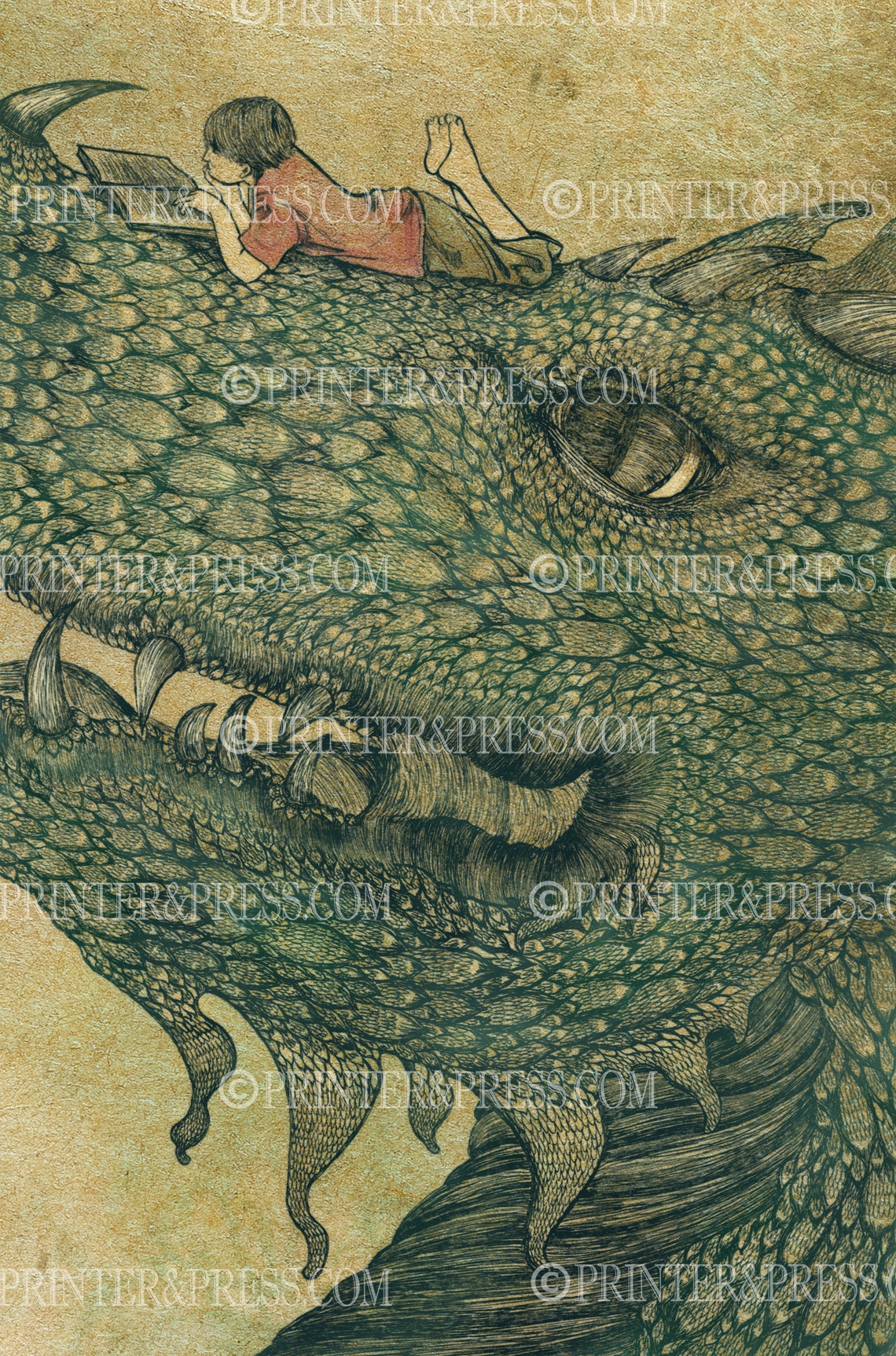 Inspiration Dragon with a Child Reading on its Nose | Etsy