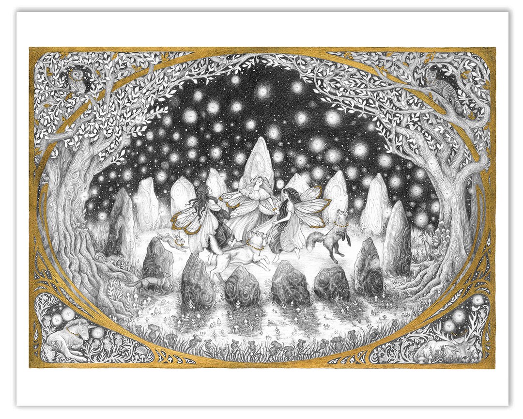 Firefly Dance - 11x14 Black and White Reproduction of Original Graphite ...