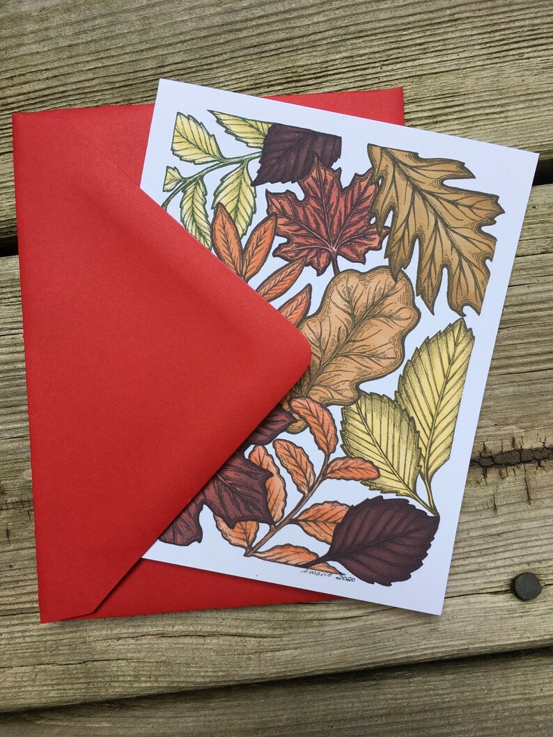 Fall Leaves Greeting Card With Red Envelope : Colorful Leaves - Etsy