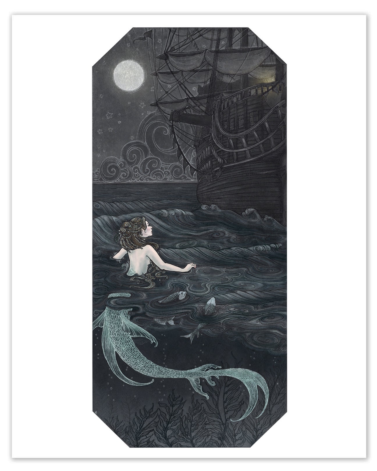 Mermaid Moon - Limited Edition Archival Digital Print in Various Sizes ...