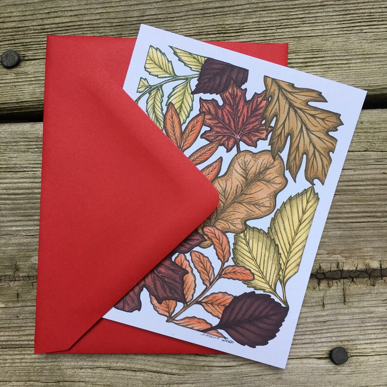 Fall Leaves Greeting Card With Red Envelope : Colorful Leaves ...