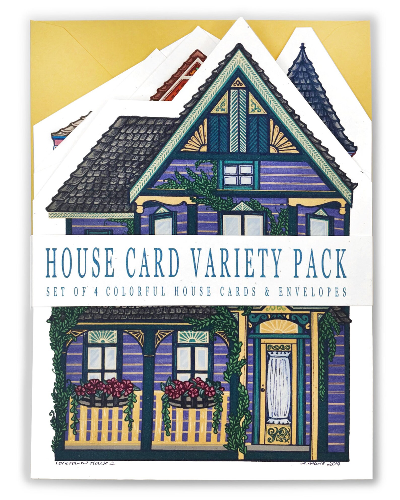 Colorful House Card Variety Pack 4 Digitally Printed Cards | Etsy