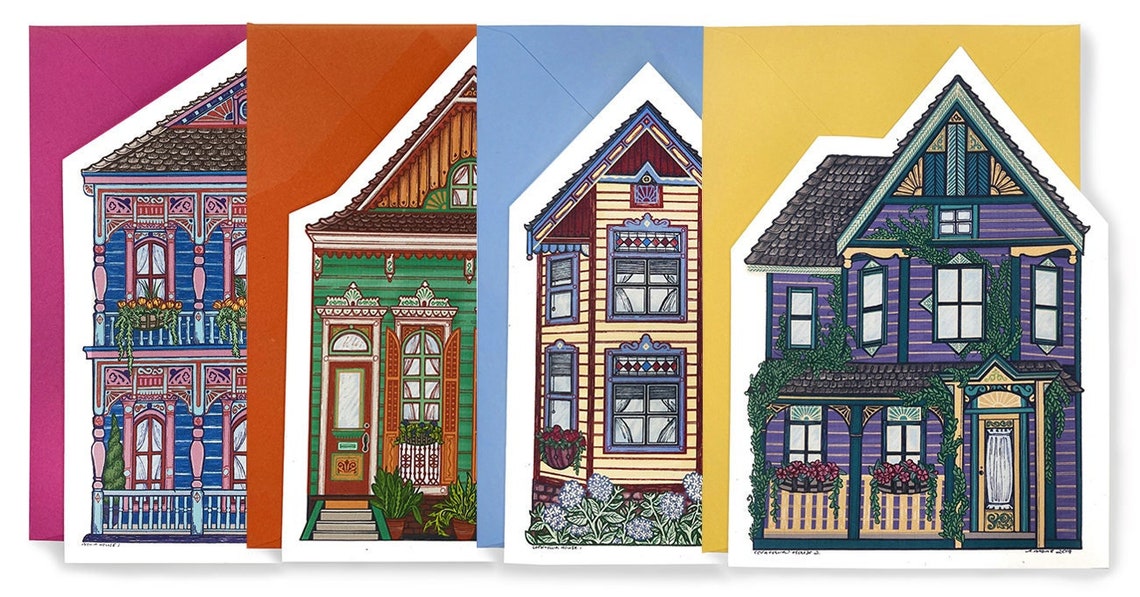 Colorful House Card Variety Pack 4 Digitally Printed Cards - Etsy
