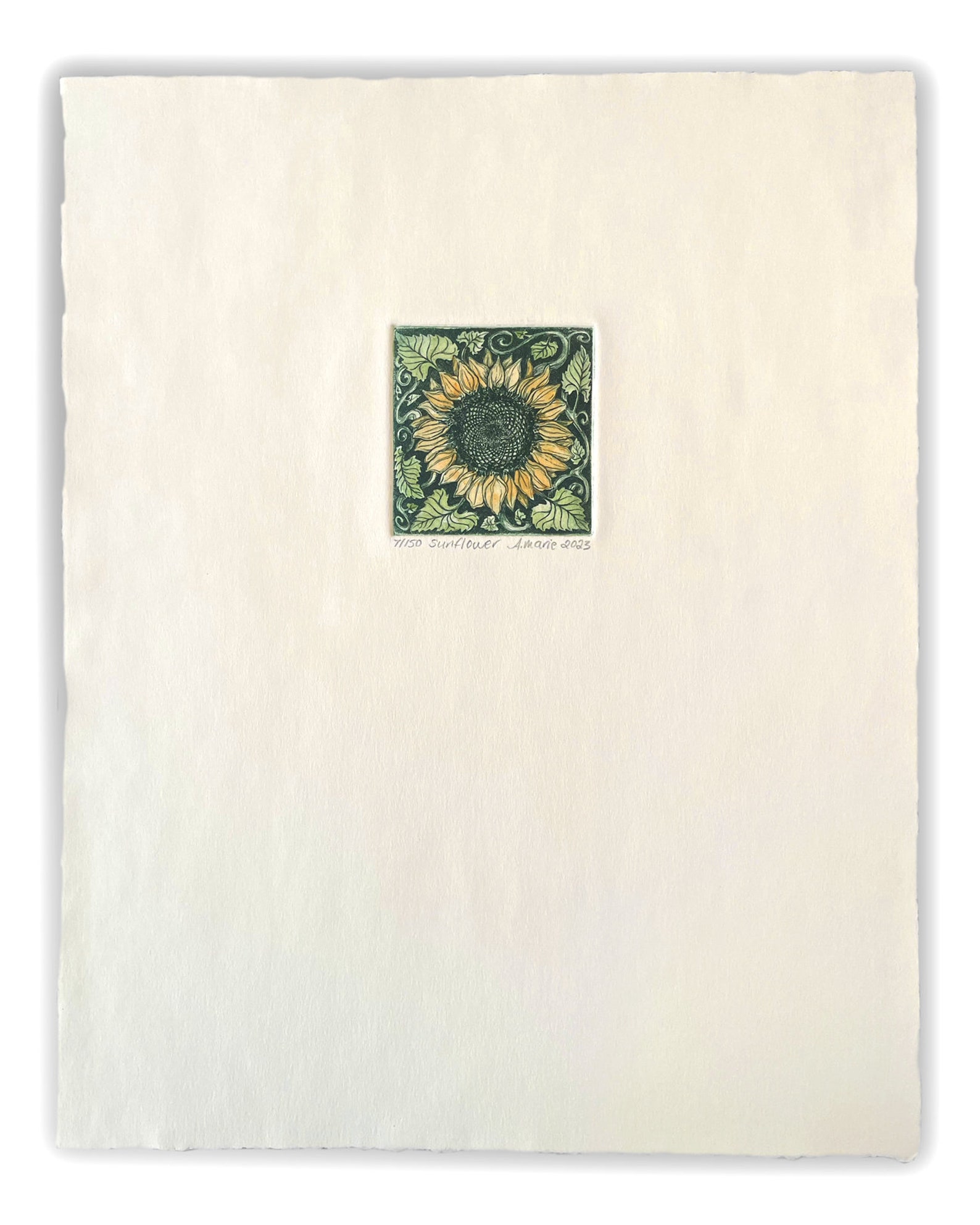 Sunflower Etching Print With Watercolor - Tiny Hand-pulled Intaglio ...