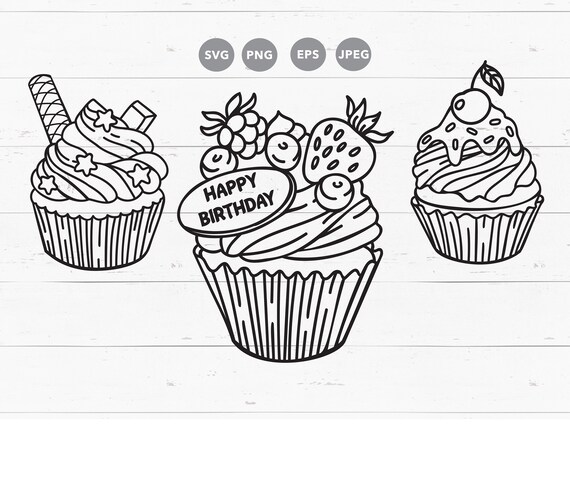 Happy Birthday Cupcake Clip Art Black And White