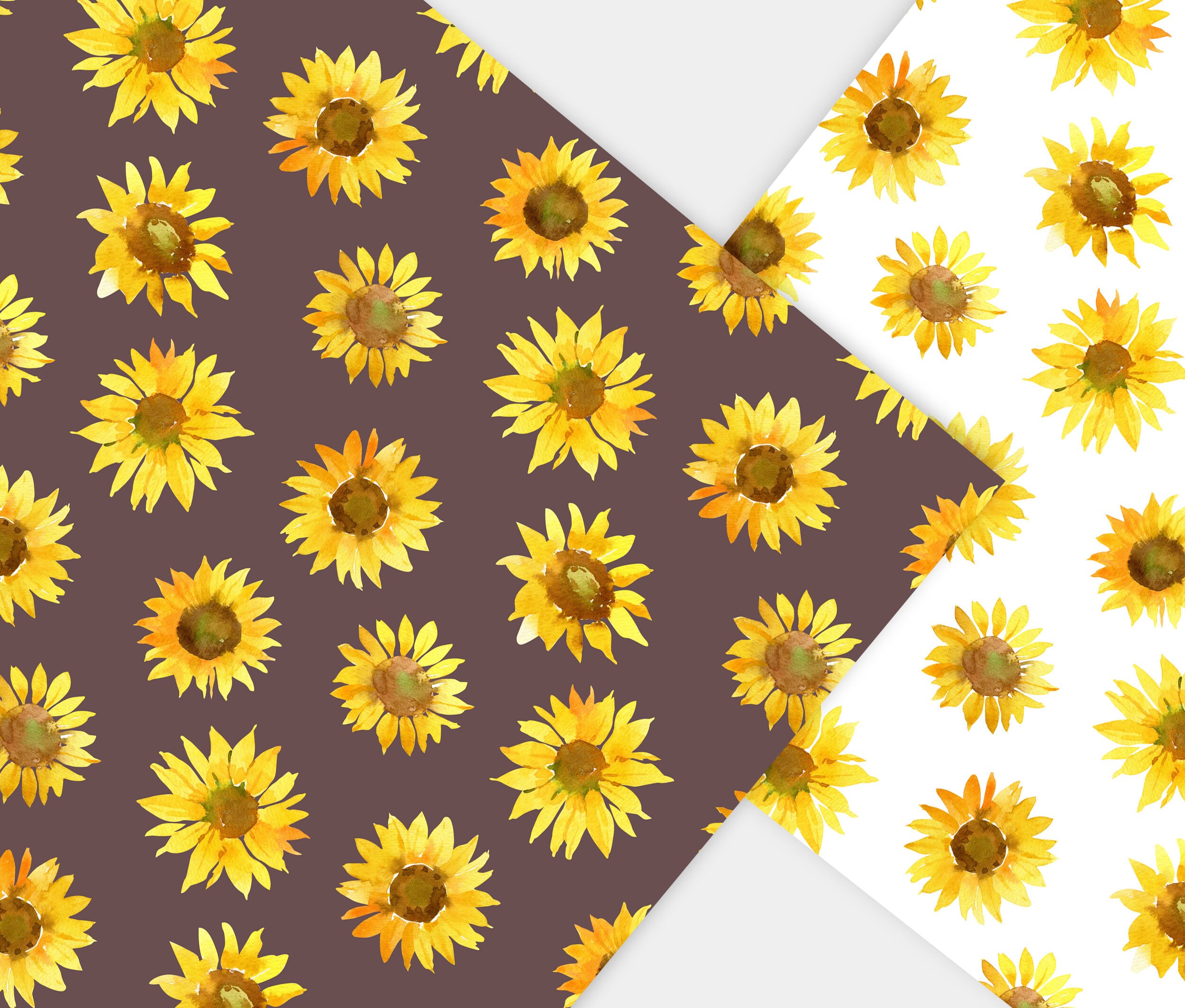 Sunflower Digital Paper Set. Yellow Flower Seamless Patterns Summer ...