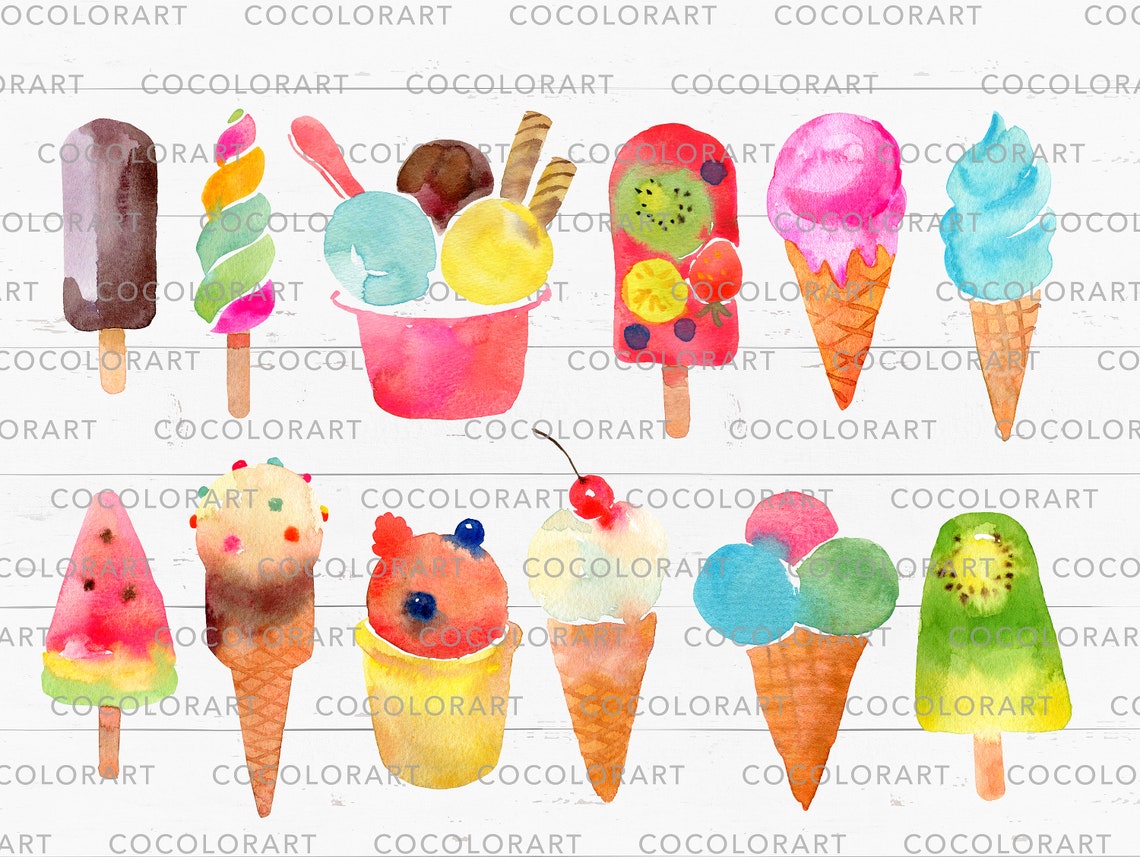 Ice Cream Clipart PNG. Watercolor Popsicles Clip Art. Summer - Etsy