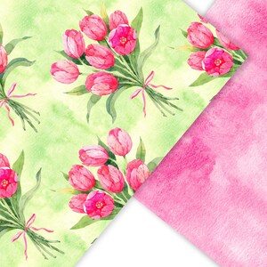 Spring Digital Paper Set. Floral JPEG. Tulips Seamless Pattern ...