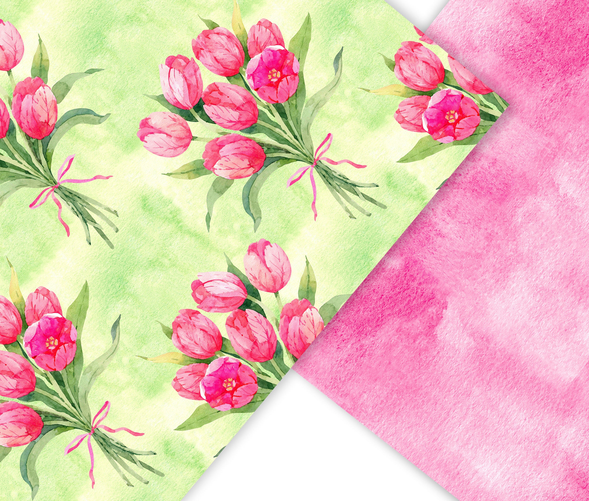 Spring Digital Paper Set. Floral JPEG. Tulips Seamless Pattern - Etsy