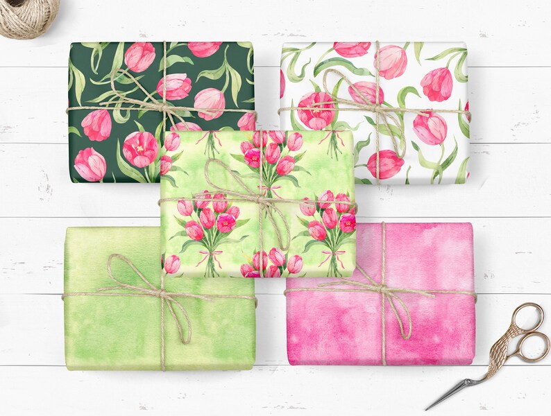 Spring Digital Paper Set. Floral JPEG. Tulips Seamless Pattern - Etsy