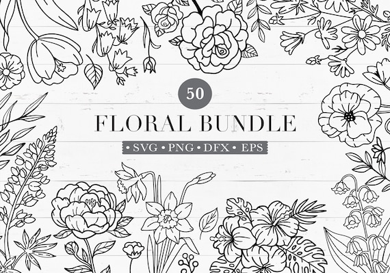 50 Floral Svg Bundle. Botanical Clipart Svg. Flower Svg. - Etsy
