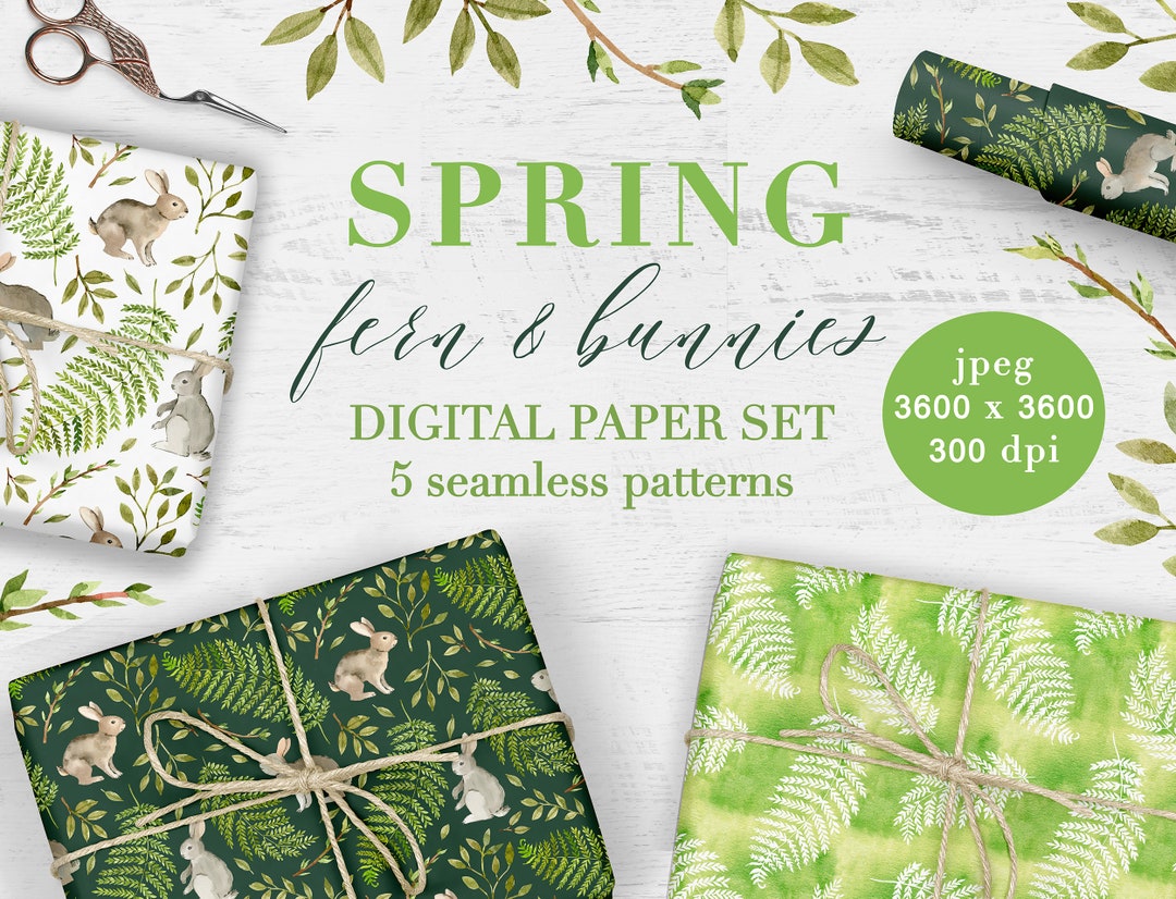Spring Bunnies Digital Paper Set. Easter Bunny Layout. 5 Seamless ...