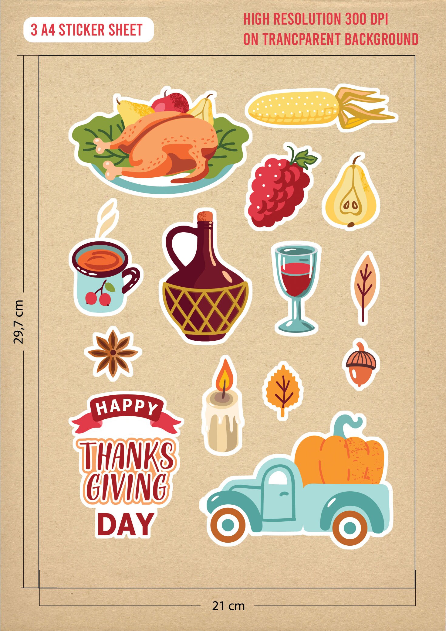 Fall Digital Sticker Clipart Set - Printable PNG Files - Thanksgiving ...