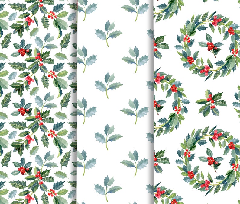 Winter Watercolor Christmas Digital Paper Seamless Patterns - Etsy