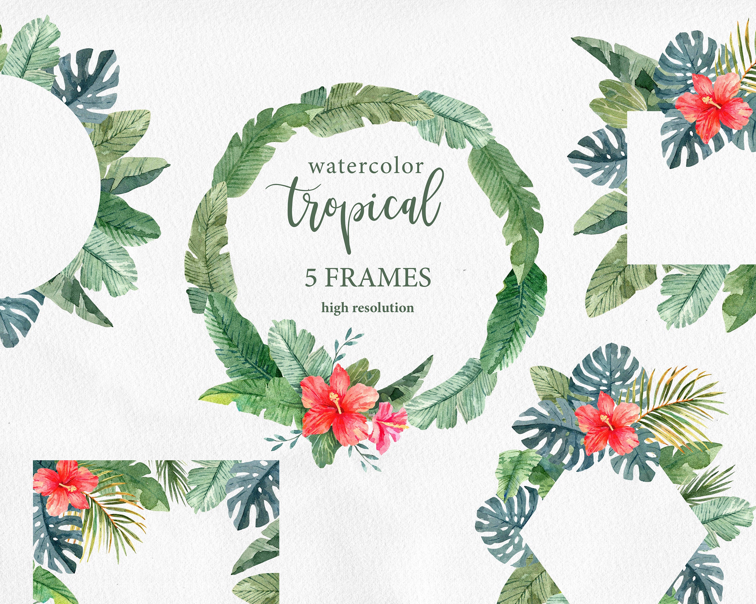 Watercolor Floral Frames Digital Clipart Individual PNG Files Wedding ...