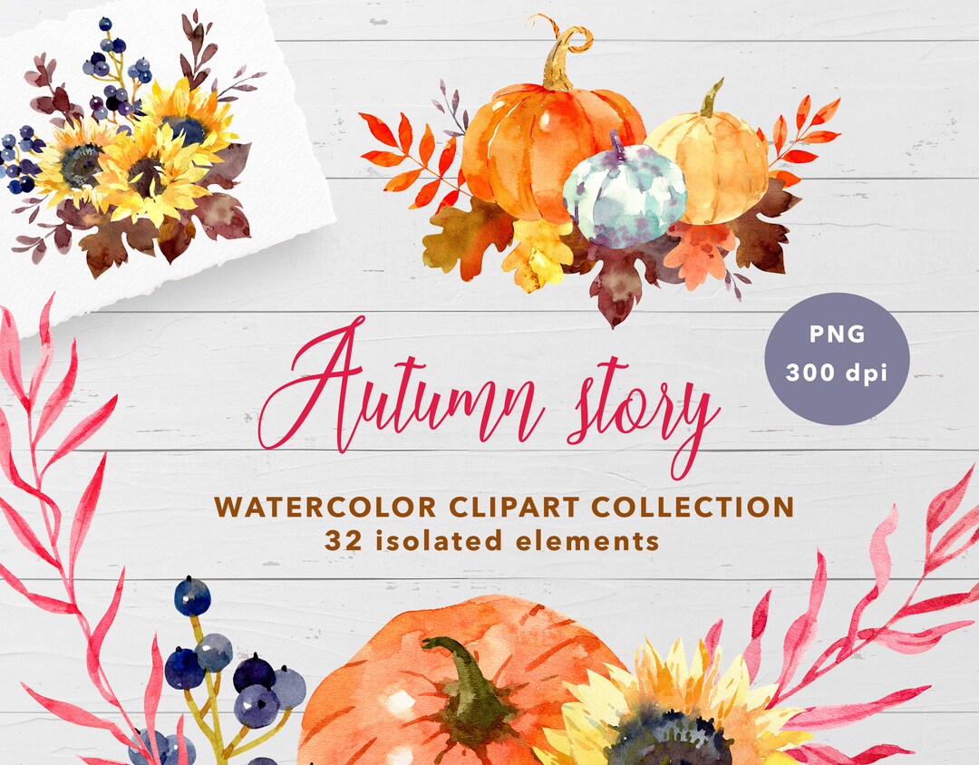 Fall Digital Clipart, Autumn Leaves Illustration, Fall Watercolor ...