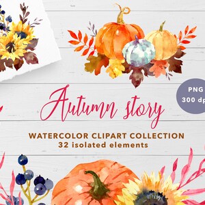 Fall Digital Clipart, Autumn Leaves Illustration, Fall Watercolor ...