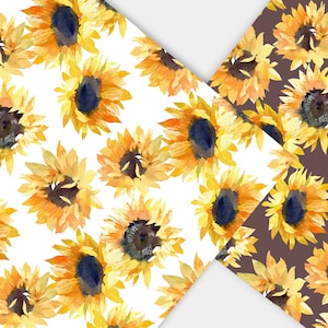 Sunflower Digital Paper Set. Yellow Flower Seamless Patterns Summer ...