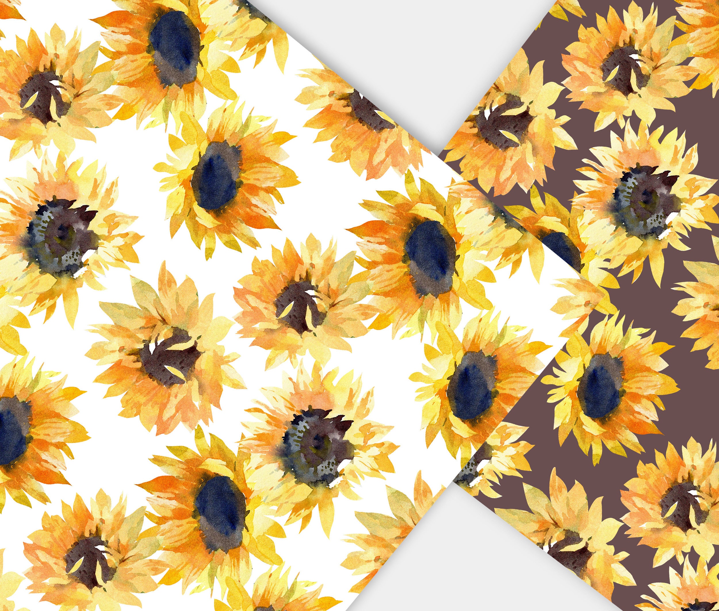 Sunflower Digital Paper Set. Yellow Flower Seamless Patterns Summer ...