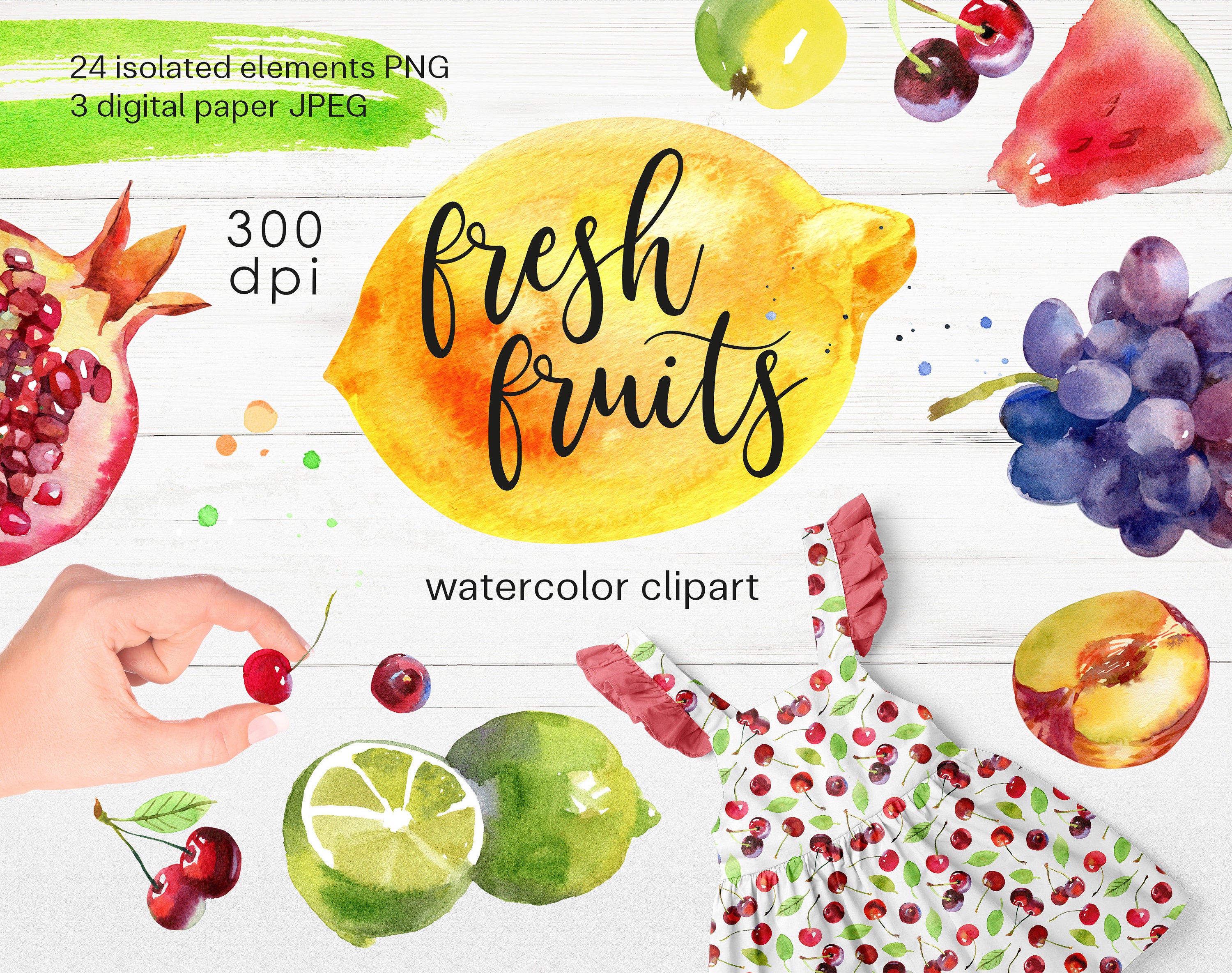 Fruits Clipart PNG Collection. Summer Digital Paper. Food - Etsy