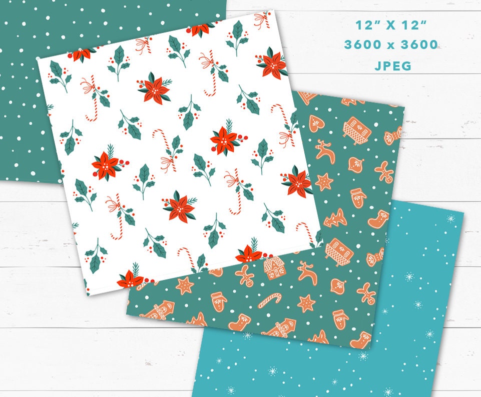 Christmas Digital Paper Pack JPEG Scrapbooking Background, Holidays ...