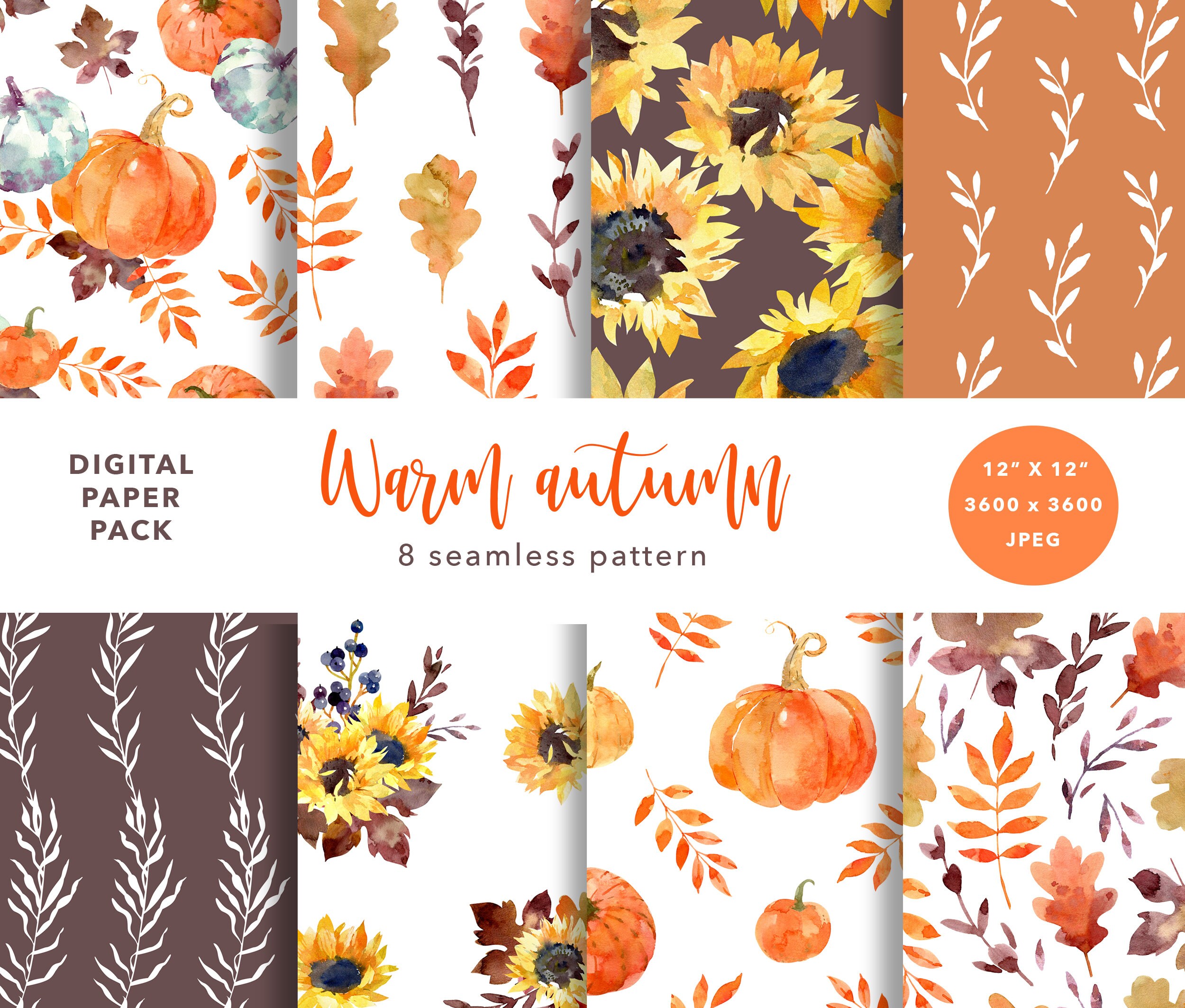 Fall Digital Paper Set Printable Pumpkins Patterns - Etsy