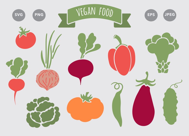 Vegan Food Vegetables SVG PNG EPS Jpeg Vector Clipart Instant Download ...