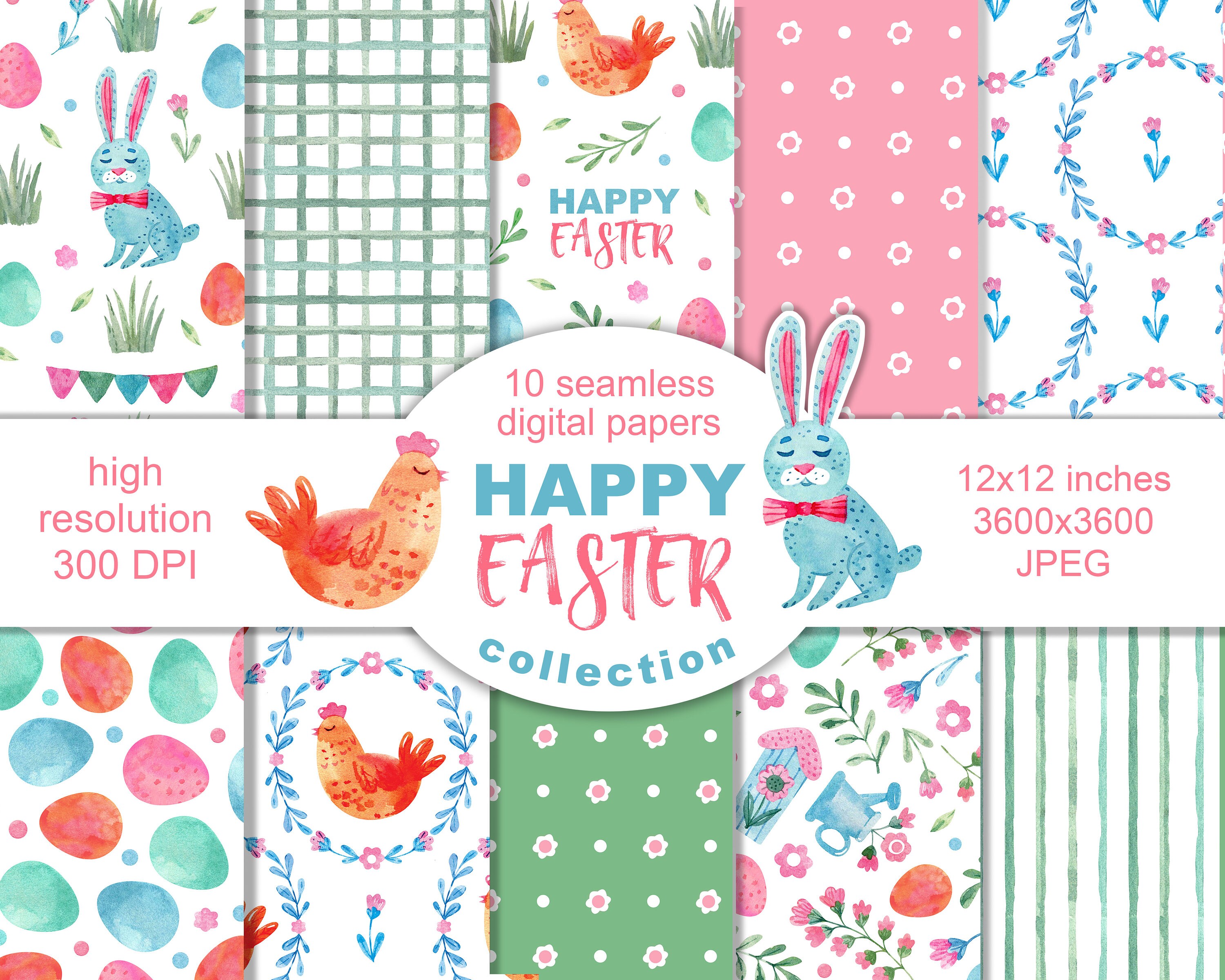 Papercraft Pastel Colors Digital Paper Pack Easter Bunnies Seamless ...