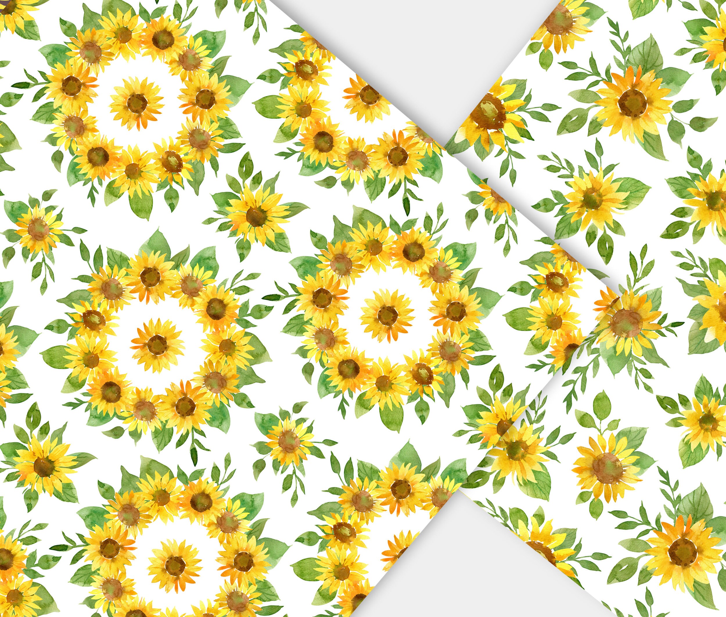Sunflower Digital Paper Set. Yellow Flower Seamless Patterns Summer ...