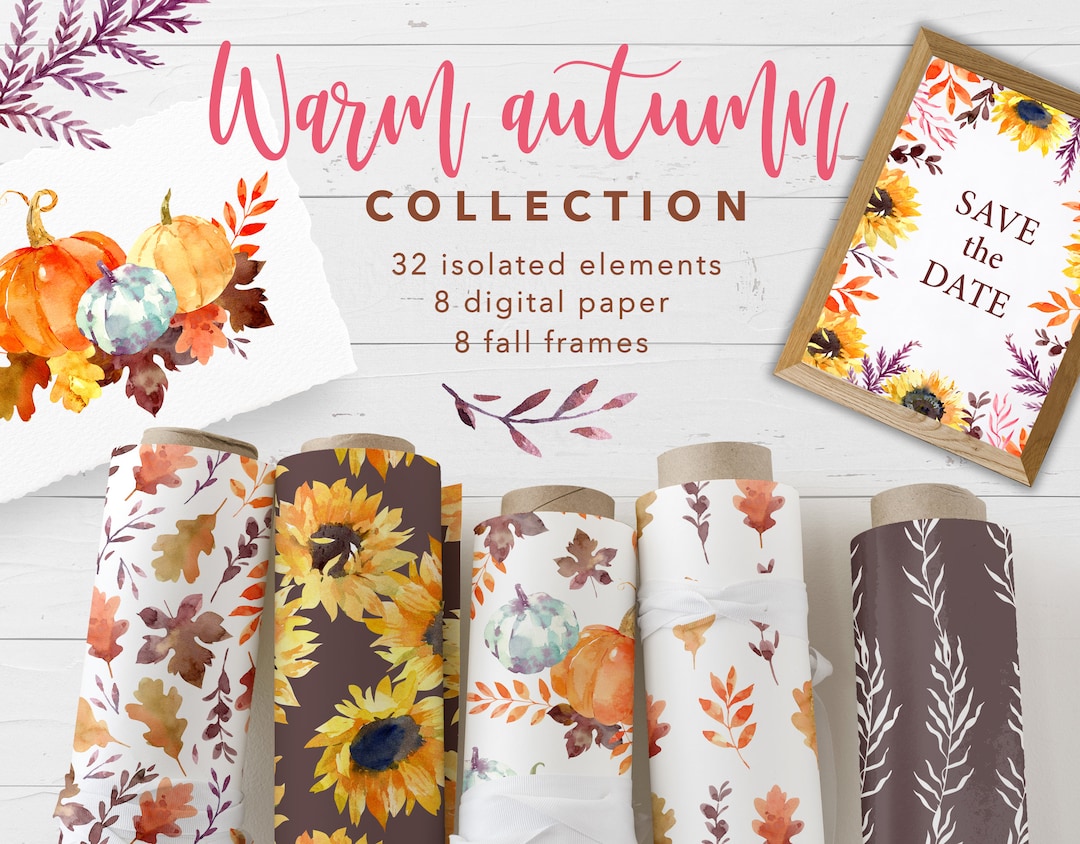 AUTUMN COLLECTION. Digital Pumpkins Clipart. Fall Leaves and Branches ...