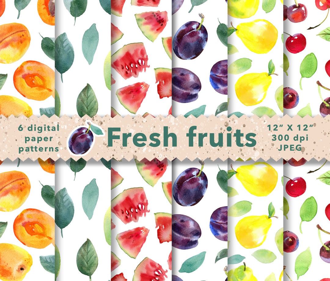 Watercolor Fruits Digital Paper Pack, Seamless Pattern, Scrapbooking ...