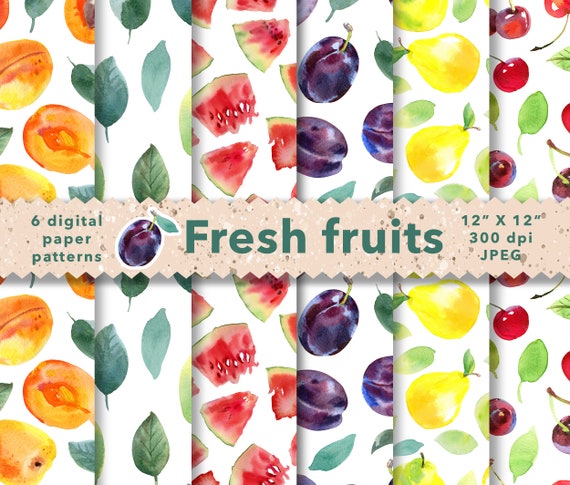 Watercolor Fruits Digital Paper Pack Seamless Pattern - Etsy