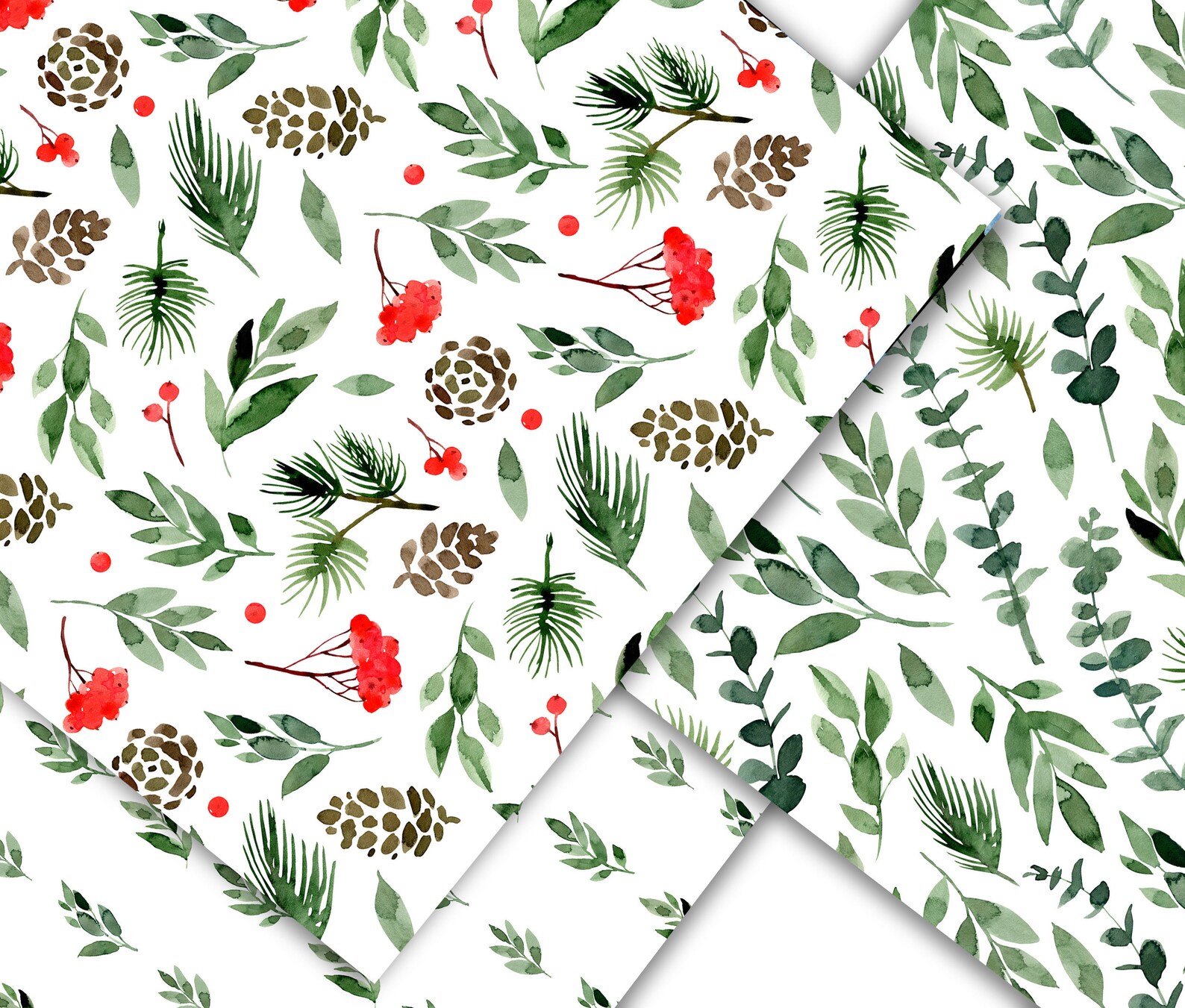 Forest Watercolor Digital Paper Seamless Patterns Set Leaf Leaves ...