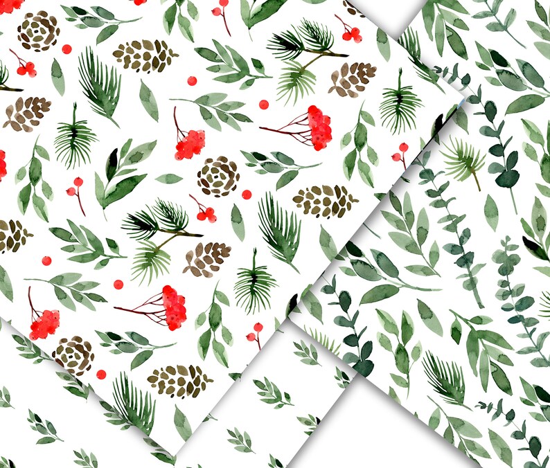 Forest Watercolor Digital Paper Seamless Patterns Set Leaf Leaves ...