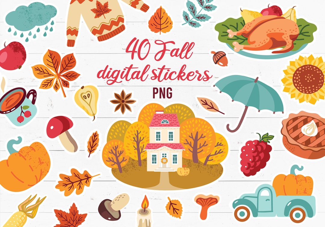 Fall Digital Sticker Clipart Set - Printable PNG Files - Thanksgiving ...