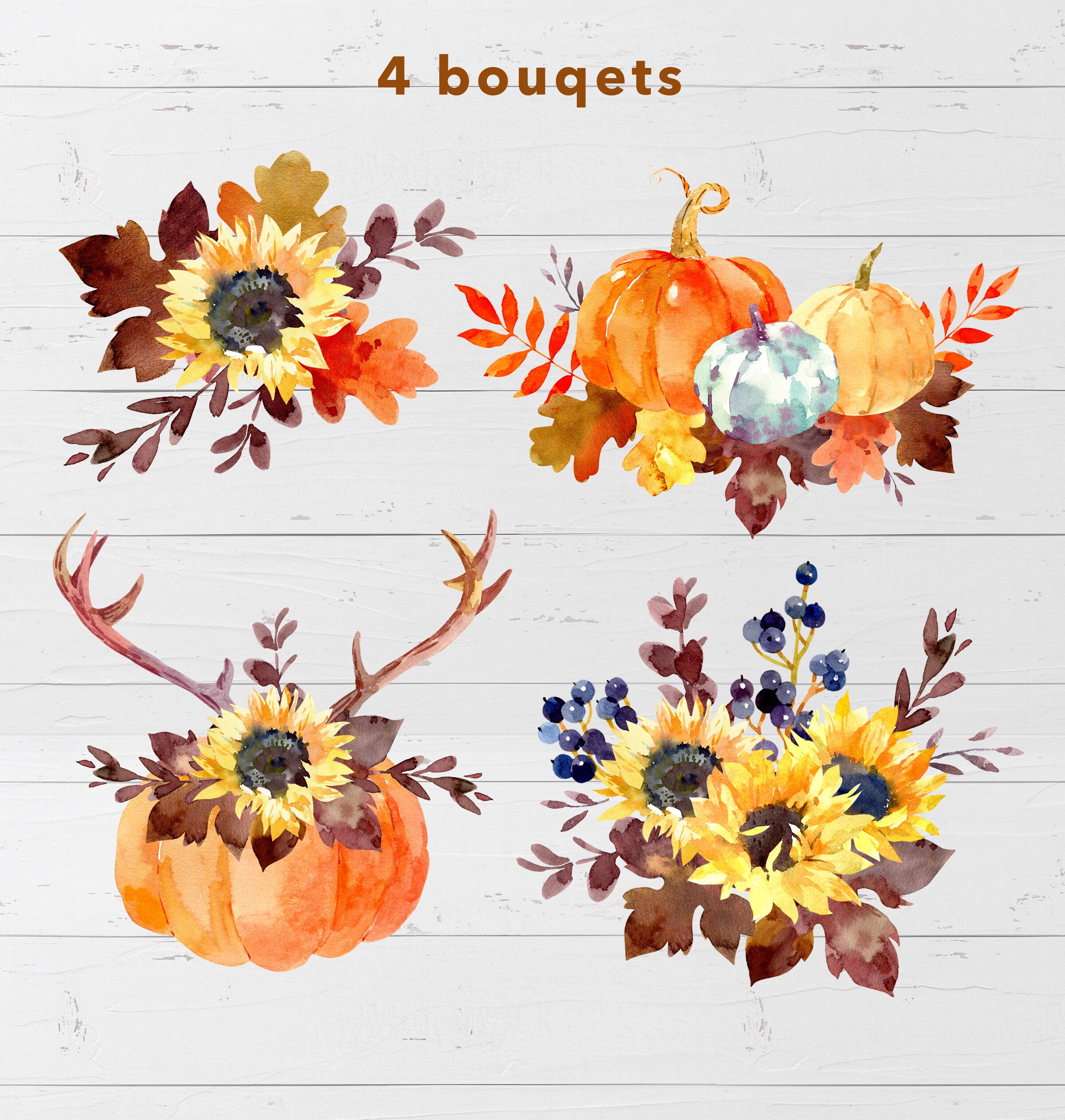 Fall Digital Clipart, Autumn Leaves Illustration, Fall Watercolor ...