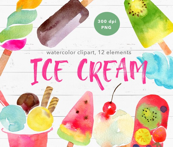 Ice Cream Clipart PNG. Watercolor Popsicles Clip Art. Summer | Etsy