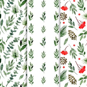 Forest Watercolor Digital Paper Seamless Patterns Set Leaf Leaves ...