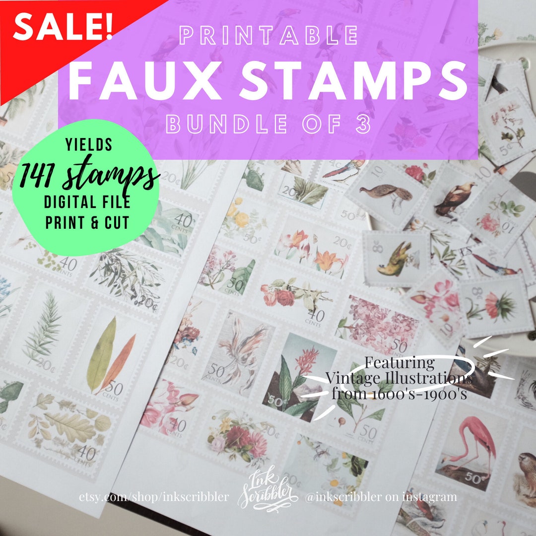 Vintage Faux Printable Stamps Collection Journaling Junk Journal Travel ...