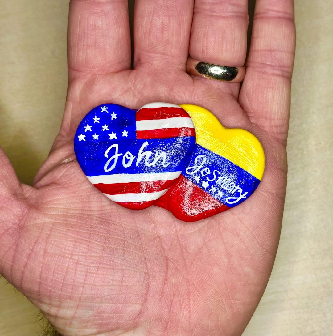 Personalized Two Hearts Magnet – Hand Painted With Names & Flags - Etsy