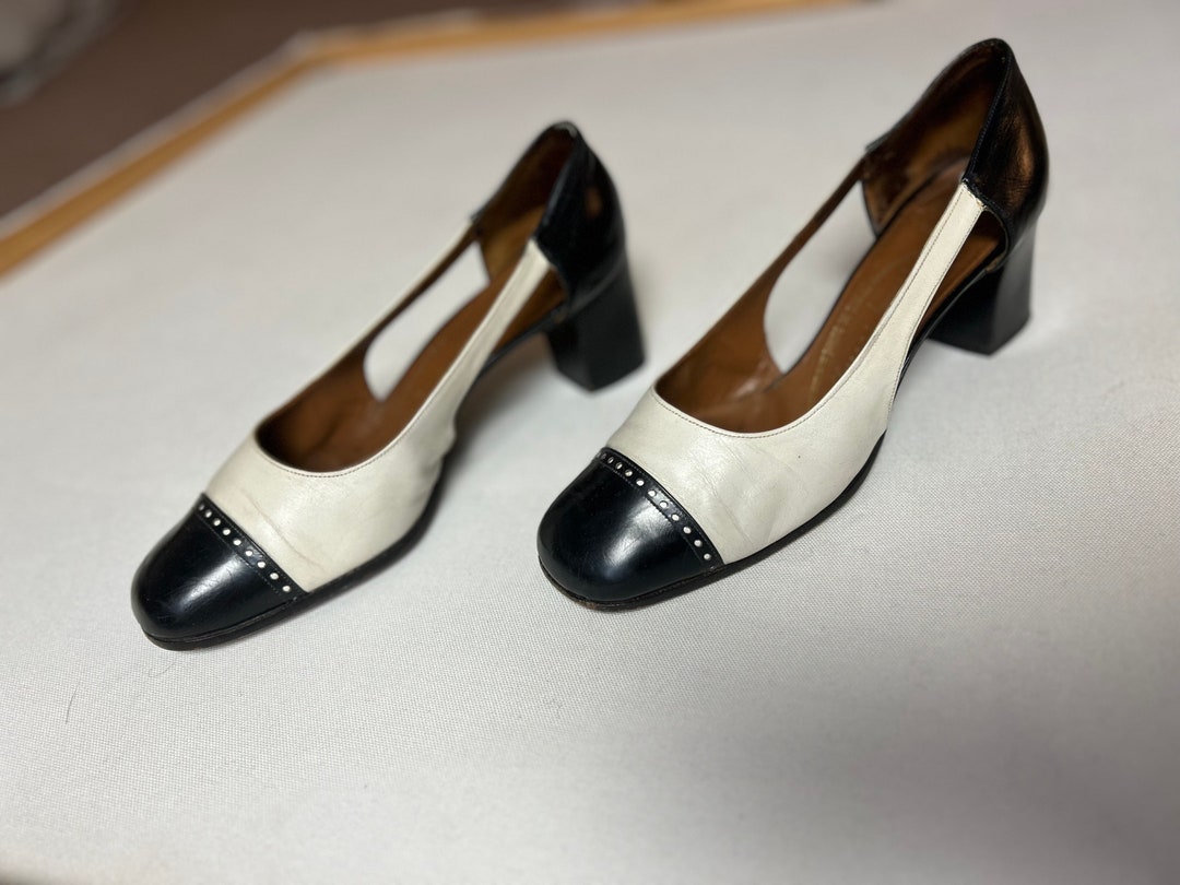 Bally Bellezza Black White Saddle Heels, Wingtip Shoes, Square Toe ...