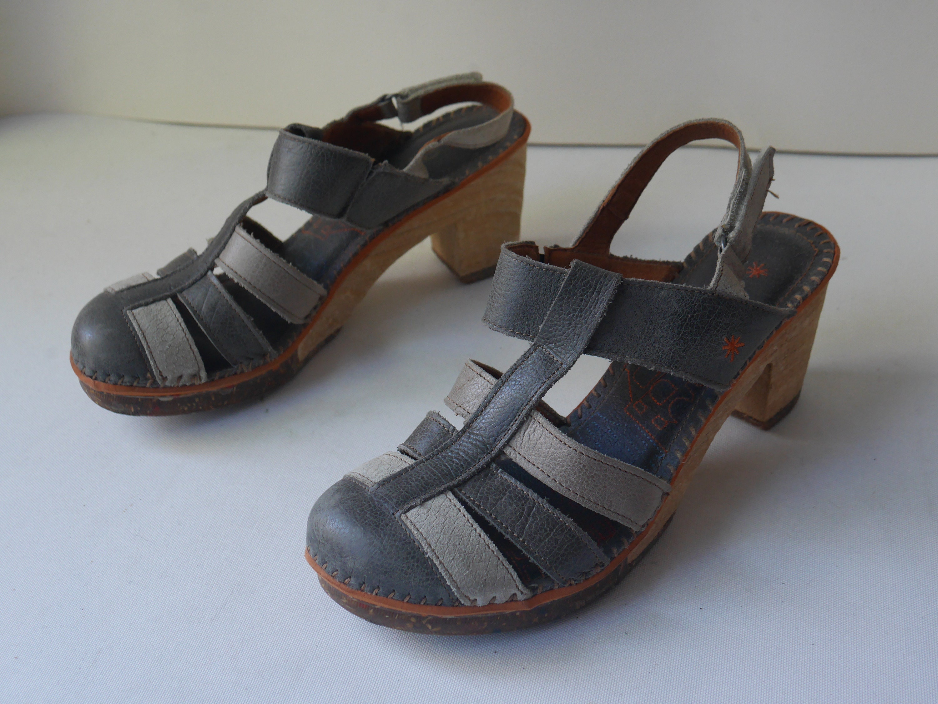 Leather Wooden Clogs Sandals the Art Company Clogs Rubber Platform ...