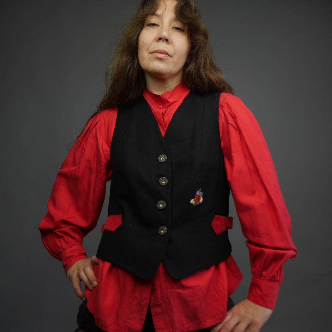 Black Women's Traditional German Vest Embellished Folk Waistcoat MEDIUM ...