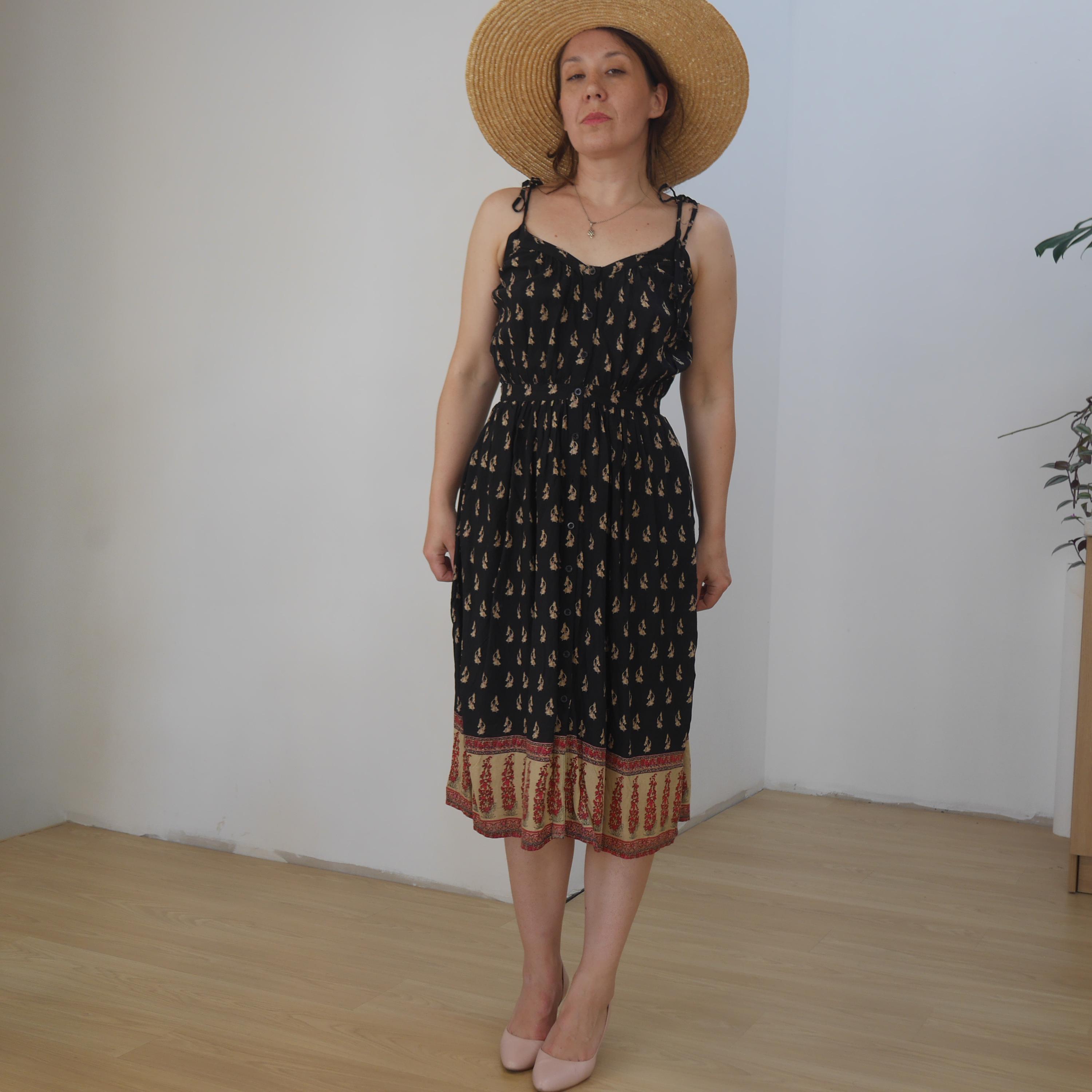 Black Sundress Peasant Country Dress Ethnic Border Print Summer Dress ...