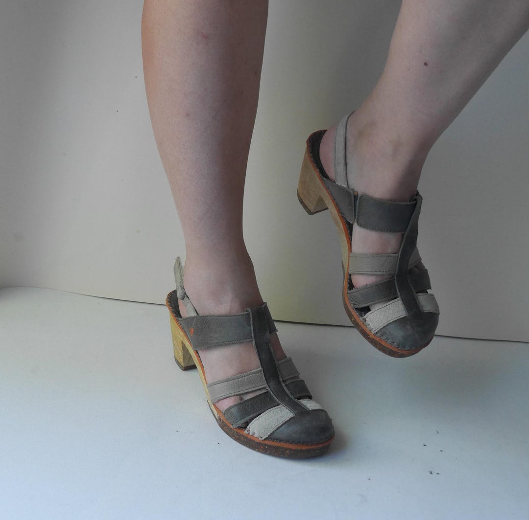 Leather Wooden Clogs Sandals the Art Company Clogs Rubber Platform ...