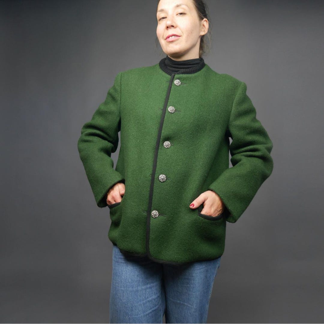 Felt Wool Green Jacket Trachten Cardigan Tyrol Loden Wool Cardigan ...
