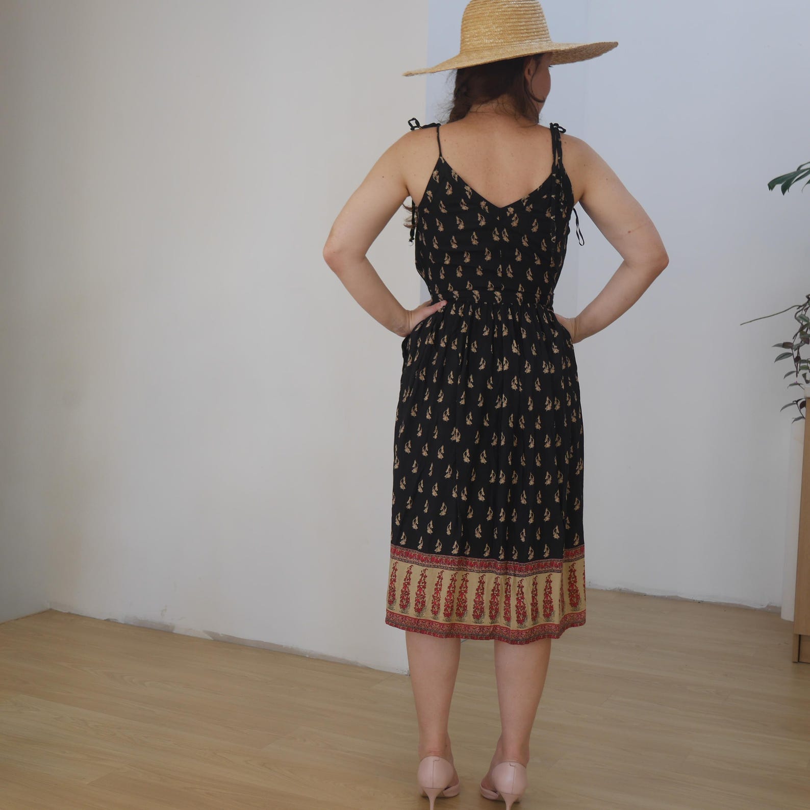 Black Sundress Peasant Country Dress Ethnic Border Print Summer Dress ...