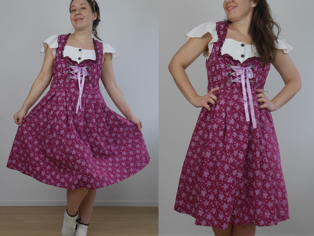 Purple Dirndl Dress With White Floral Print and Lacing Alpen Style ...