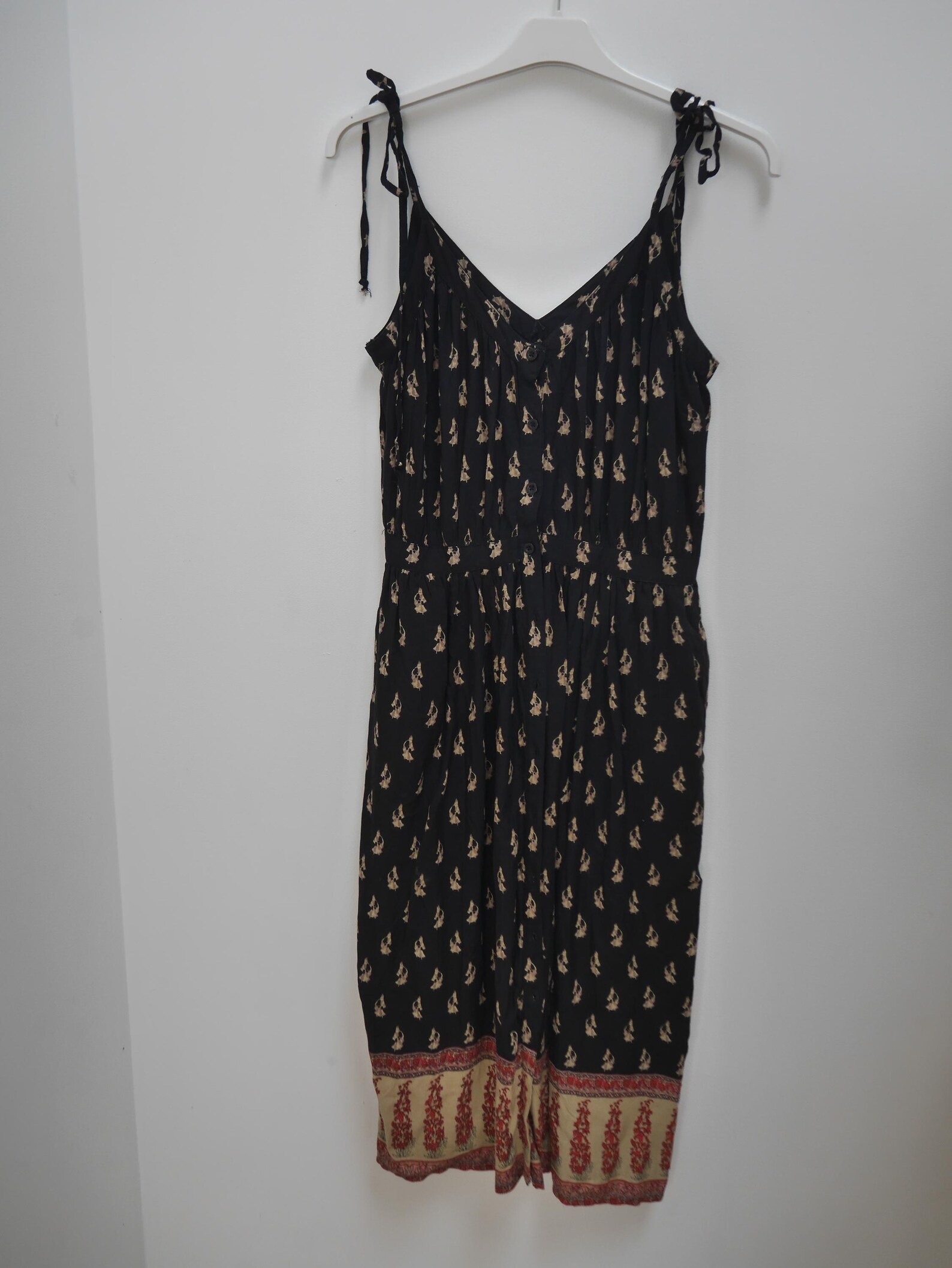 Black Sundress Peasant Country Dress Ethnic Border Print Summer Dress ...